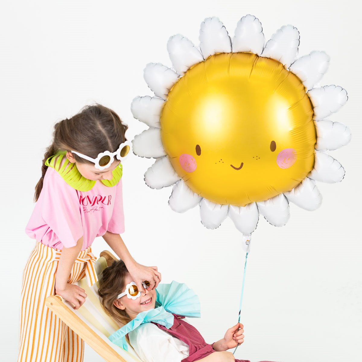 Folieballon Smiley blomst hvid/gul