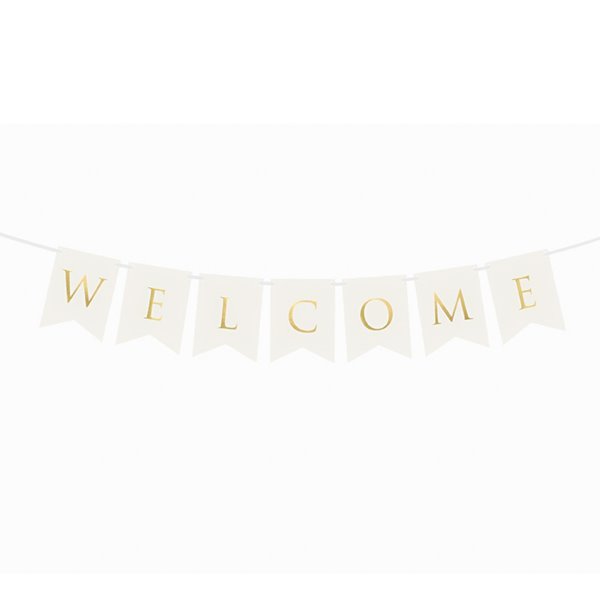 Guirlande Welcome hvid/guld 1m