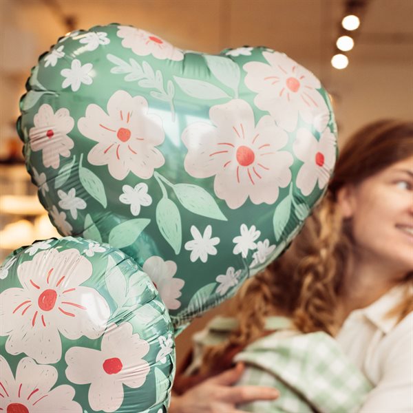 Folieballon Hjerte Blomster